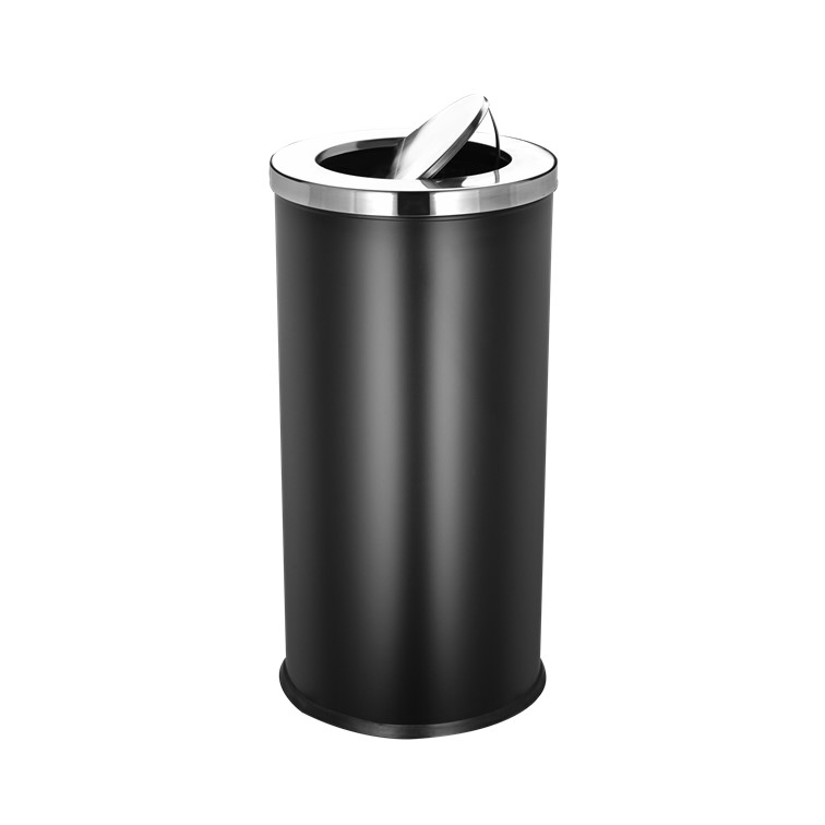 SS106-B Black Powder Coated Bin Round C/W Flip Top - Top Bins