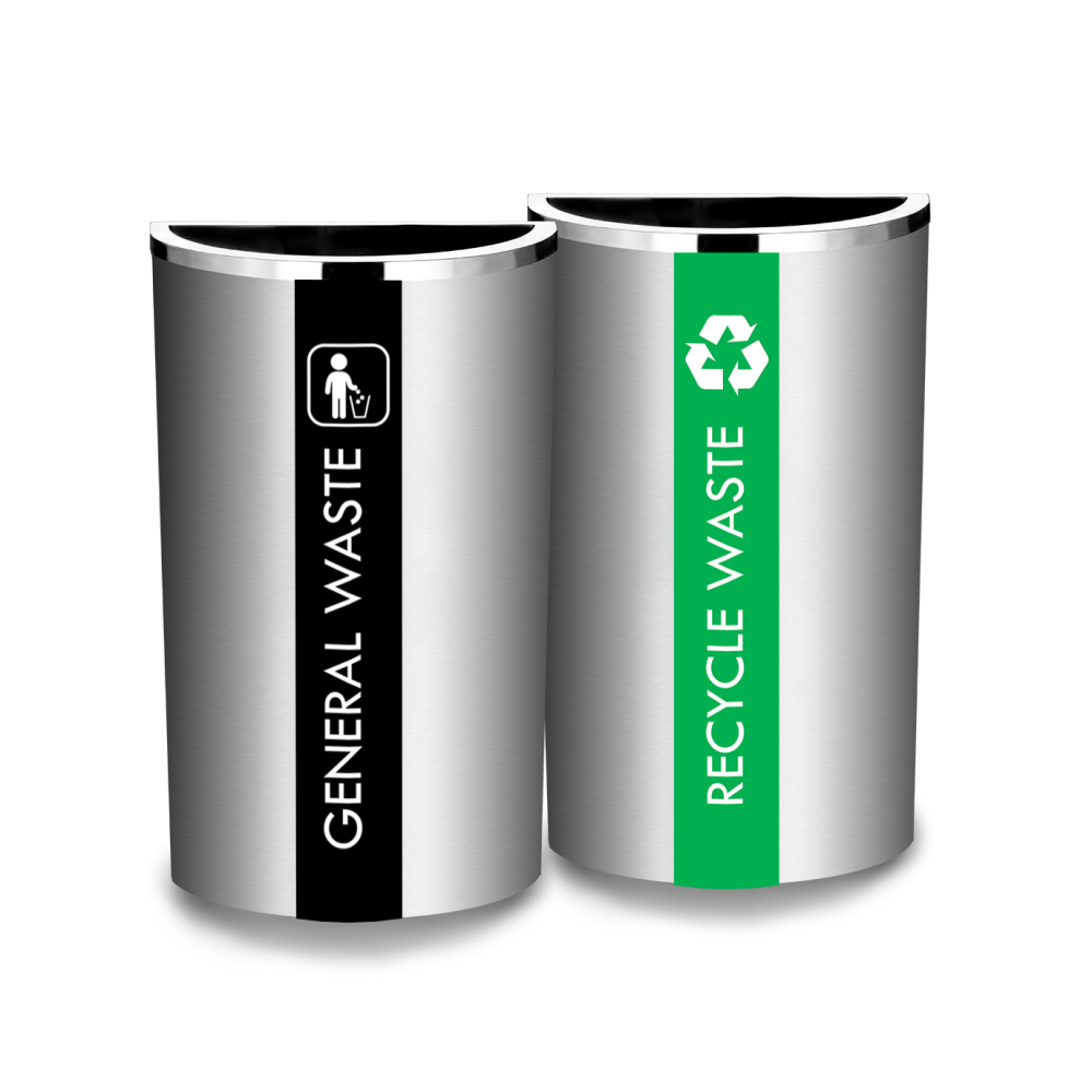 2-in-1 Stainless Steel Semi-Round Recycling Bin - Efficient Waste ...