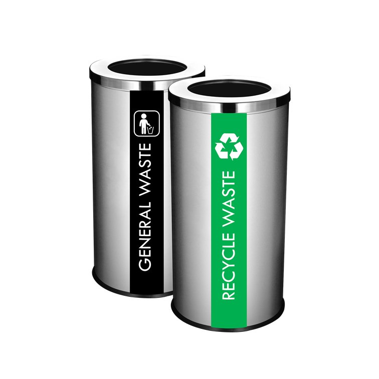 2-in-1 Stainless Steel Recycling Bin - Round, Open Top (SS107)