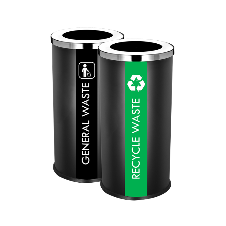 SS107-B |IN2| Black Powder Coated Recycle Bin Round C/W Open Top (2-In ...