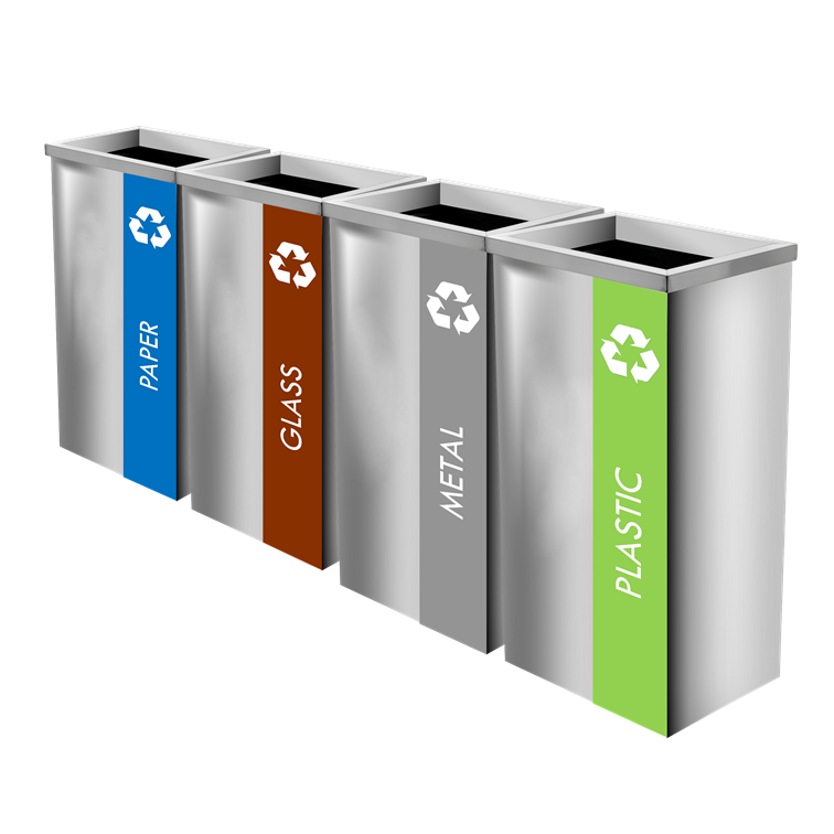 4-in-1 Stainless Steel Recycling Bin - Rectangular, Open Top (SS111-OT)