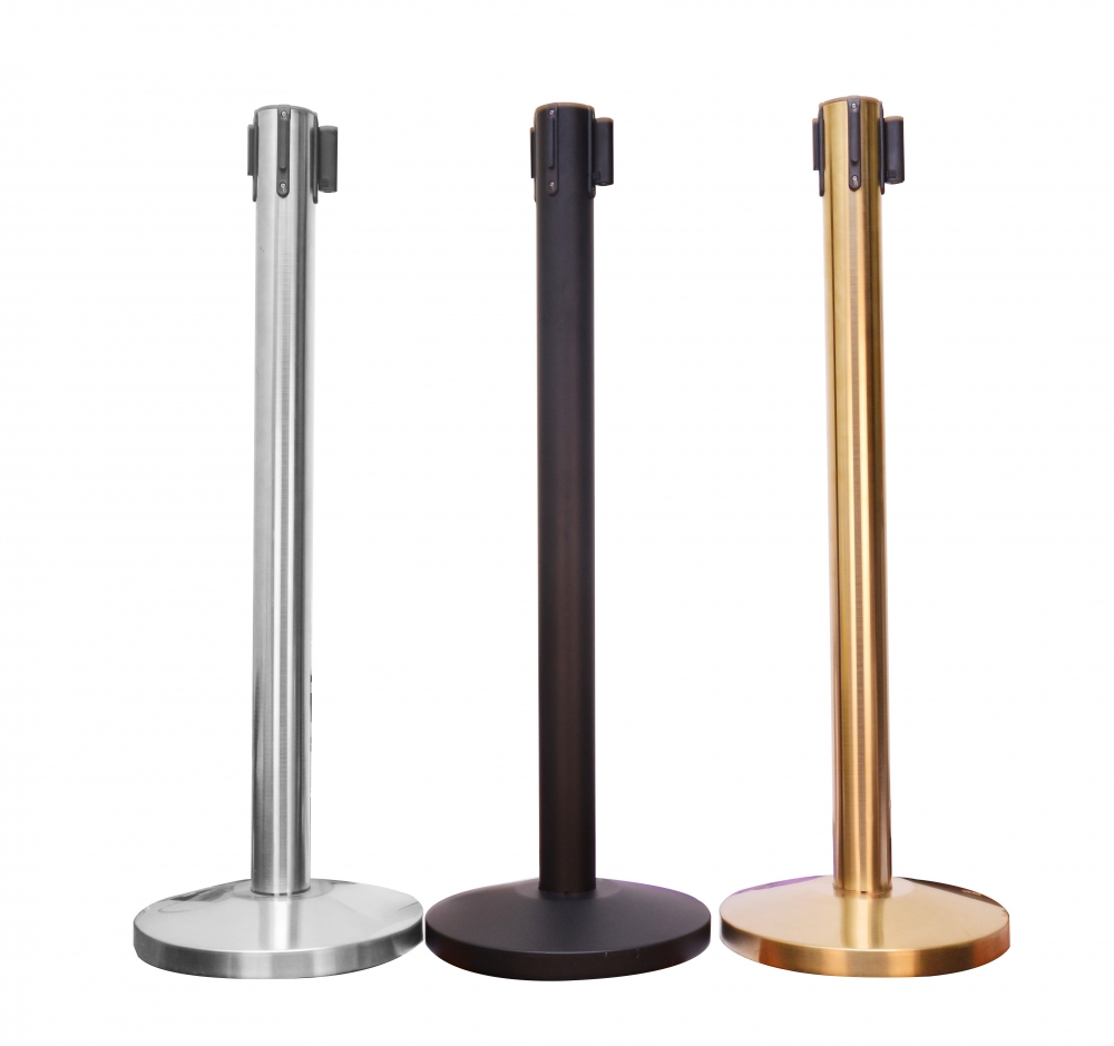 Q-Up Stand C/W Retractable Belt (Stainless Steel, Black Powder Coated ...