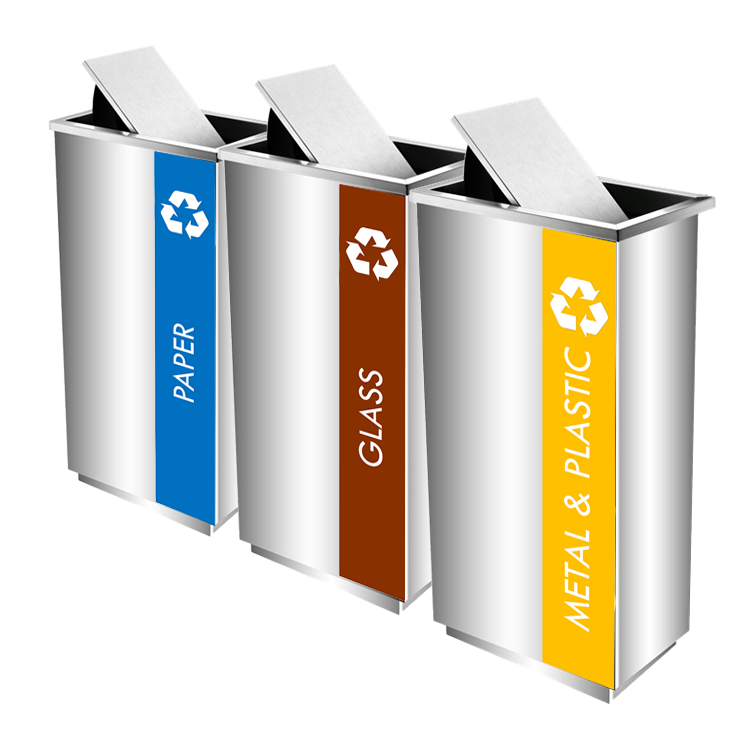 SS102 |IN3| Stainless Steel Recycle Bin Rectangular C/W Flip Top (3-in ...