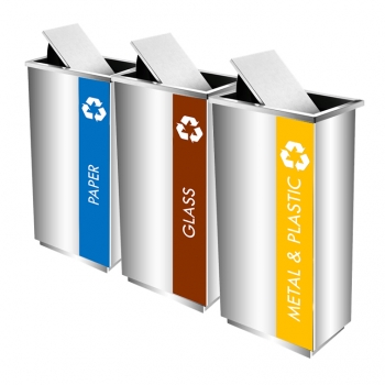 SS102 |IN3| Stainless Steel Recycle Bin Rectangular C/W Flip Top (3-in ...