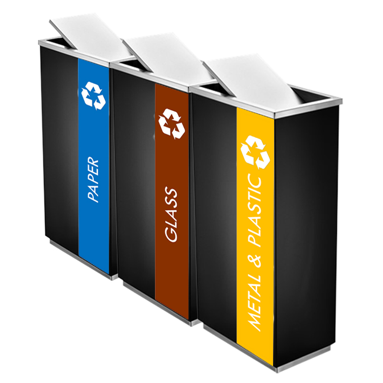 SS102 (BLK) |IN3| Black Powder Coated Recycle Bin Rectangular C/W Flip ...
