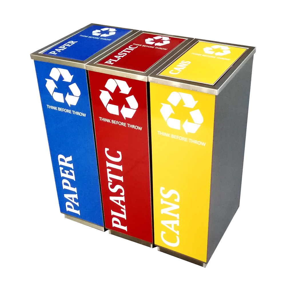 SS102 |CE3| Stainless Steel Recycle Bin Rectangular C/W Flip Top (3-in-1)