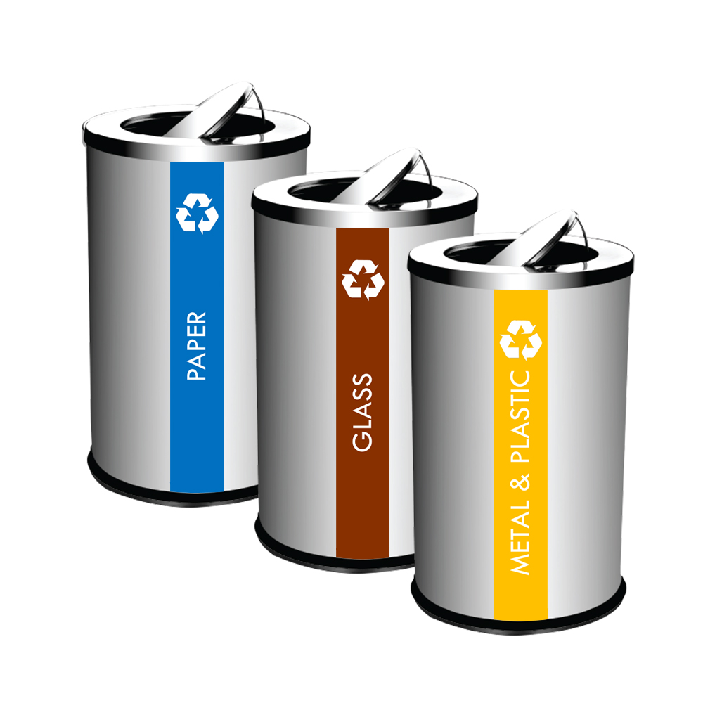 SS106 |IN3| Stainless Steel Recycle Bin Round C/W Flip Top (3-In-1)