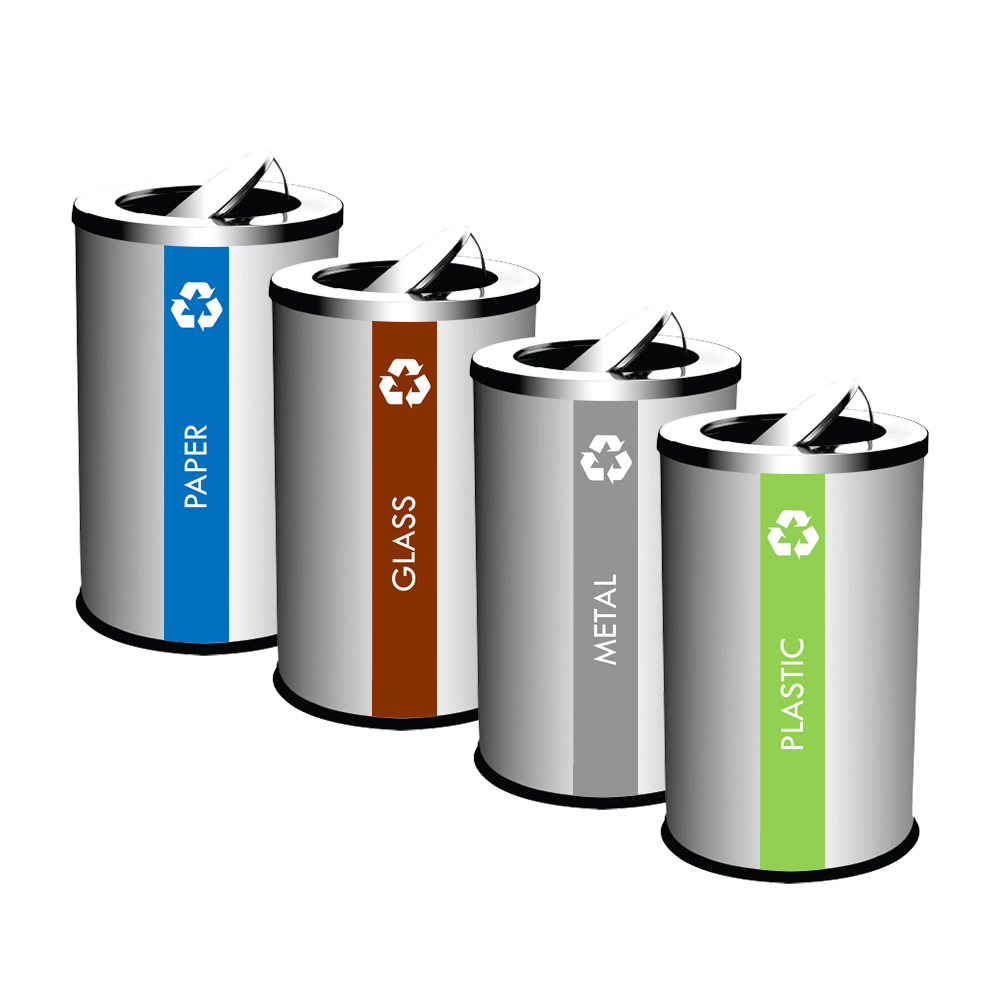 SS106 |IN4| Stainless Steel Recycle Bin Round c/w Flip Top (4-in-1)