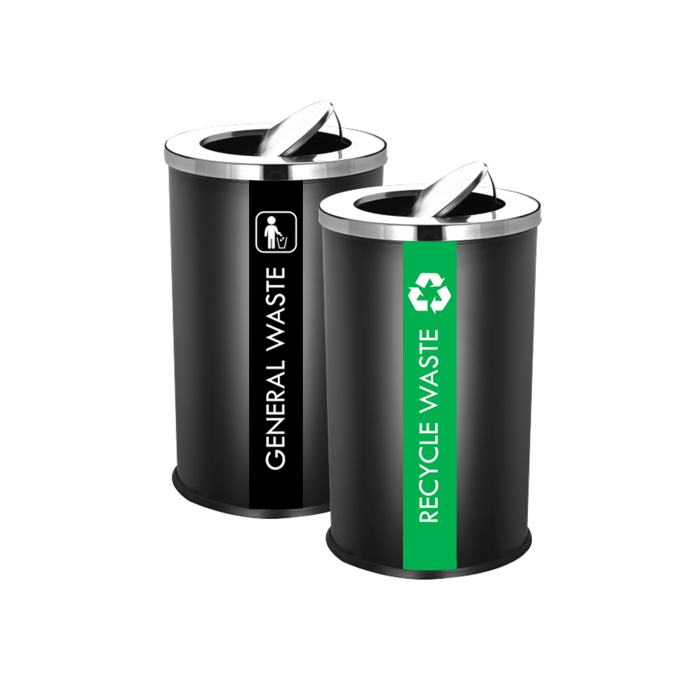 Stylish & Efficient Waste Management: Black 2-Compartment Round ...