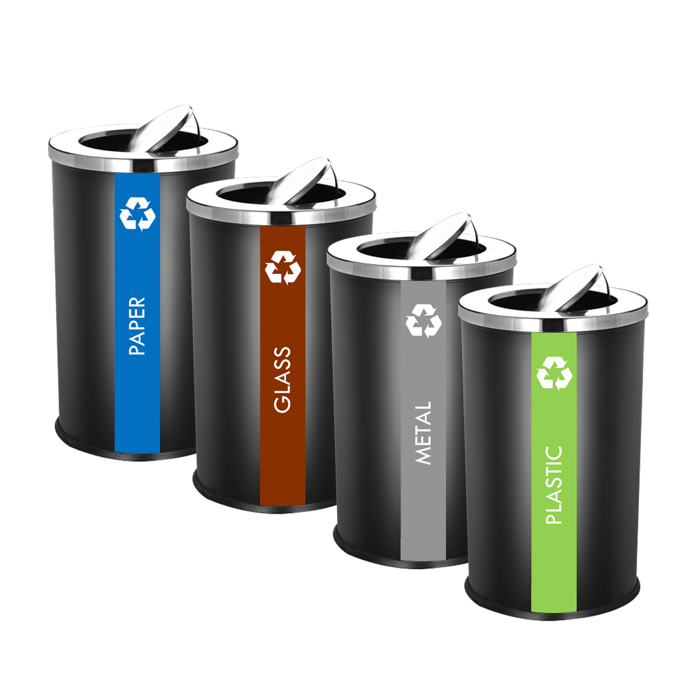 SS106-B |IN4| Powder Coated Recycle Bin Round c/w Flip Top (4-in-1)