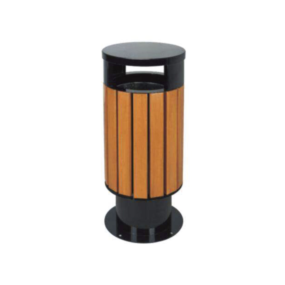 SSW02-FT Powder Coated + Wood Bin|Round|c/w Stand & Flat Top