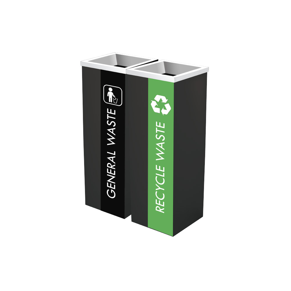 SS110-B |IN2| Powder Coated Recycle Bin Square C/W Open Top (2-in-1)