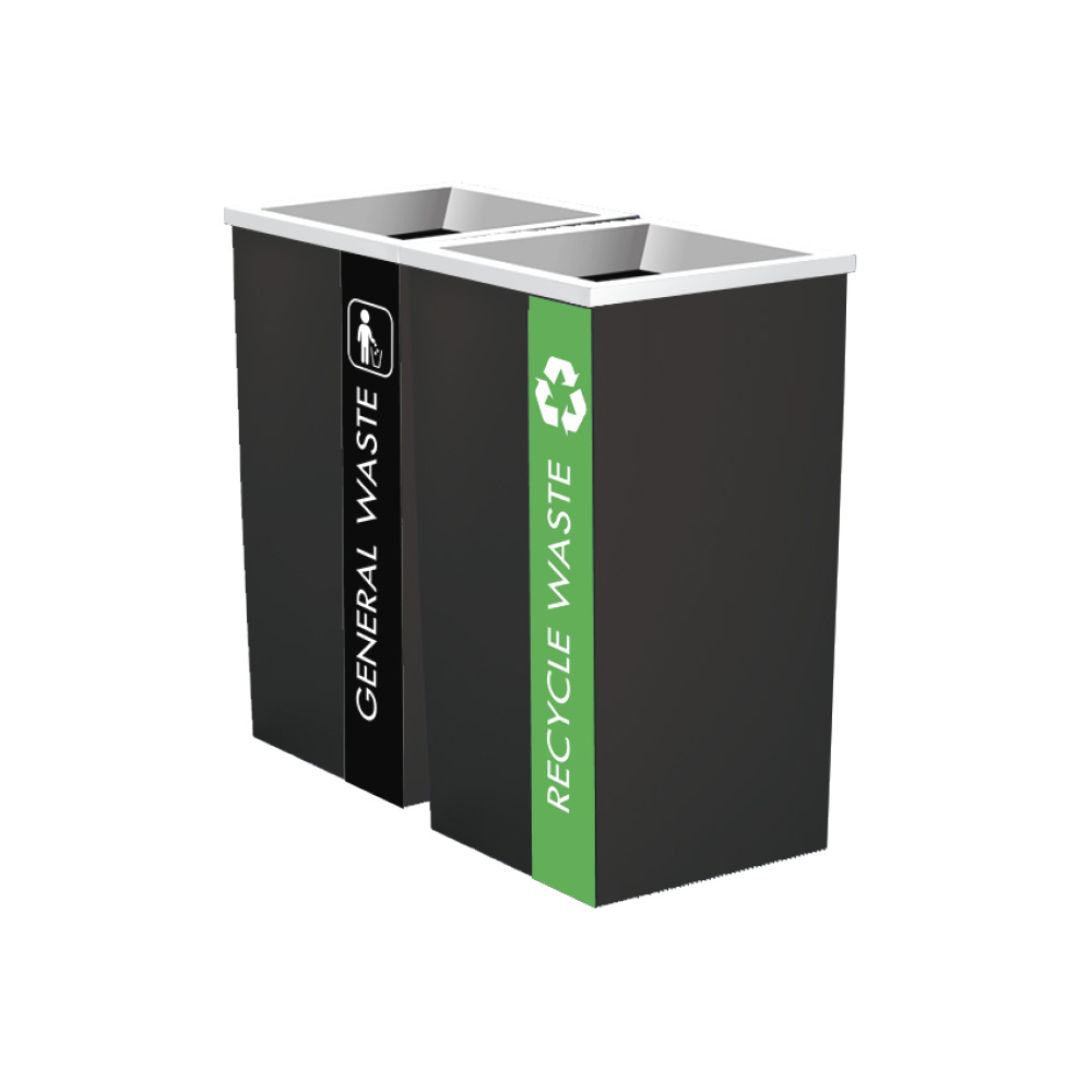 SS110-LB |IN2| Powder Coated Recycle Bin Square C/W Open Top (2-in-1)