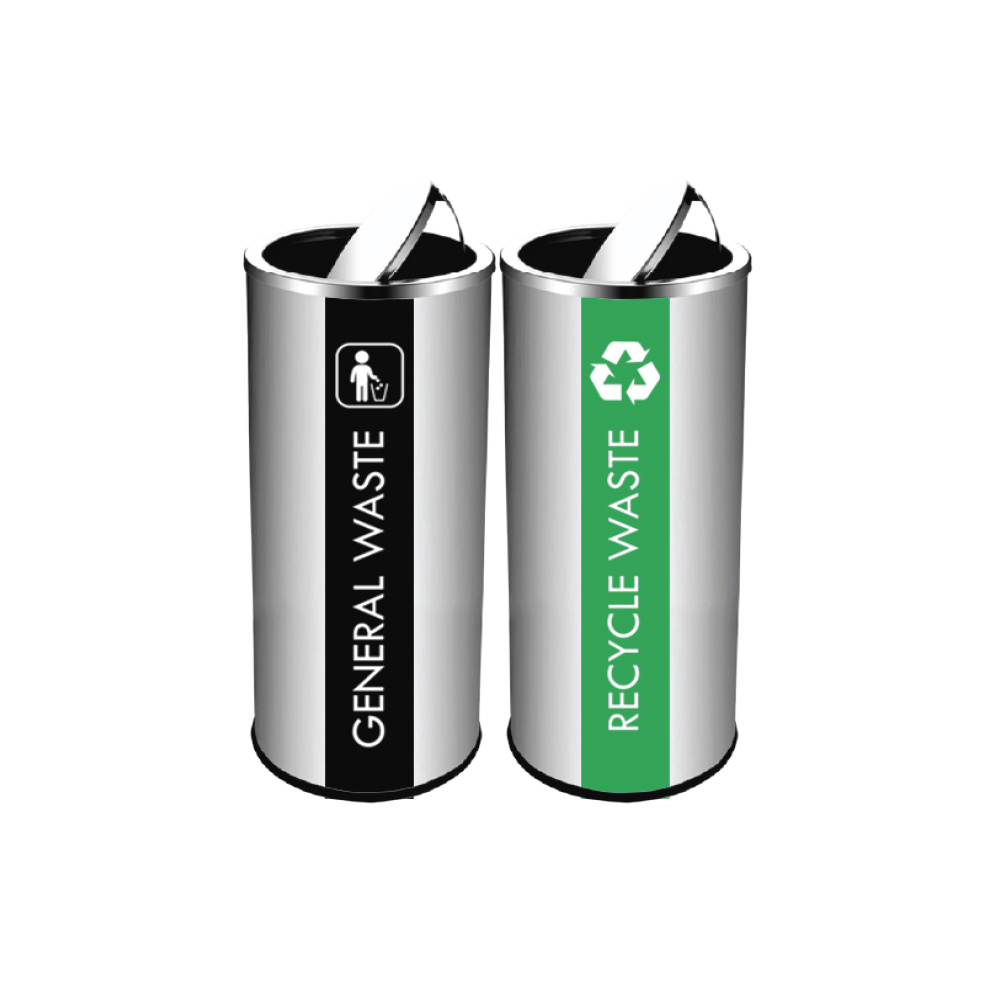 SS126-H Stainless Steel Recycling Bin - 2-in-1 Round Bin with Flip Top Lid