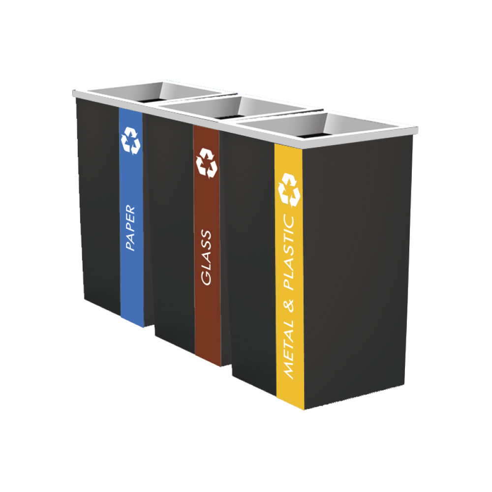 SS110-LB |IN3| Powder Coated Recycle Bin Square C/W Open Top (3-in-1)