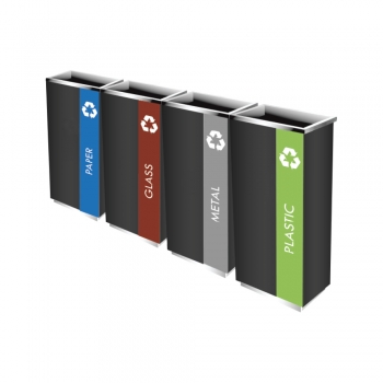4-in-1 Rectangular Recycling Bin - SS102-OTB Powder Coated Steel