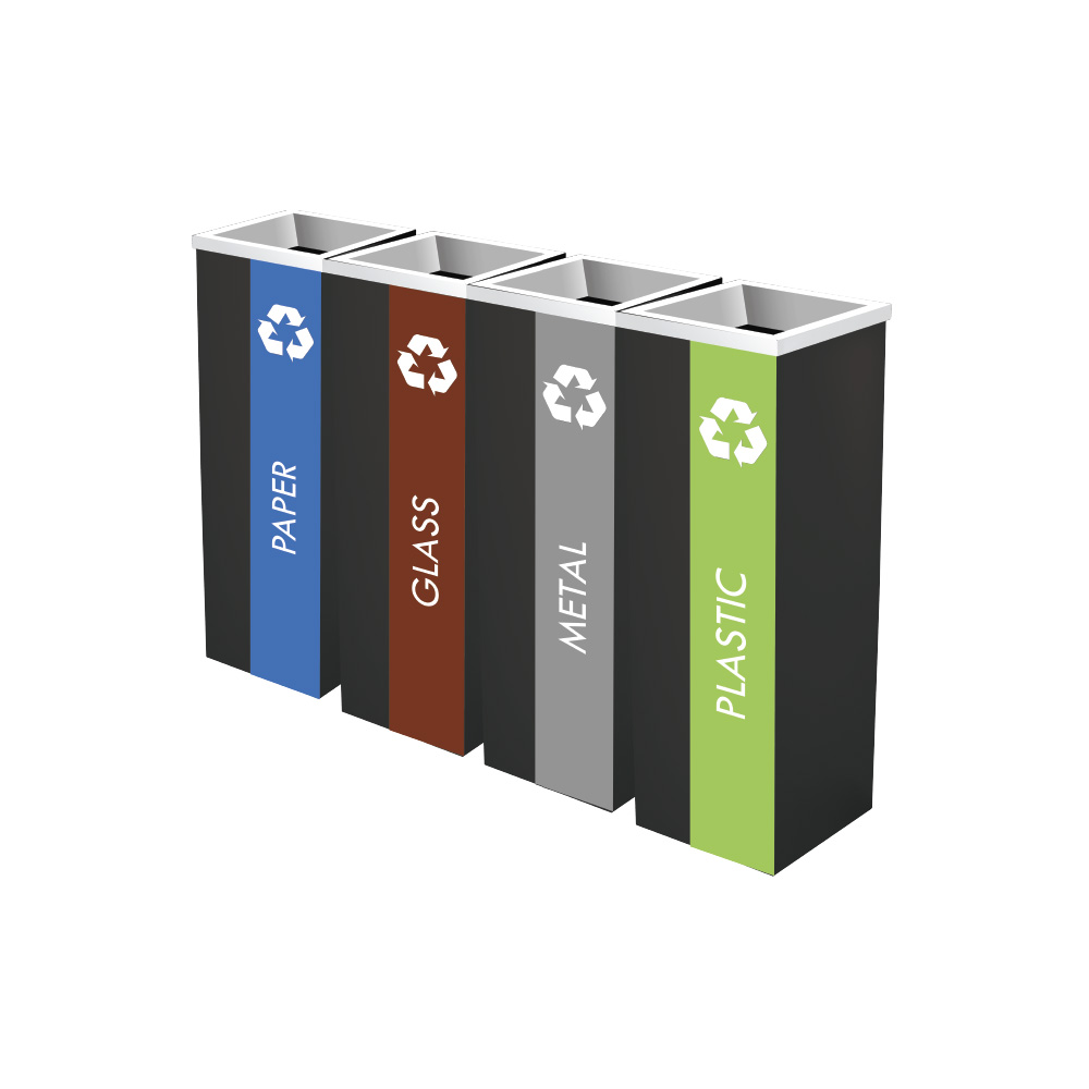 SS110-B |IN4| Powder Coated Recycle Bin Square c/w Open Top (4-in-1)