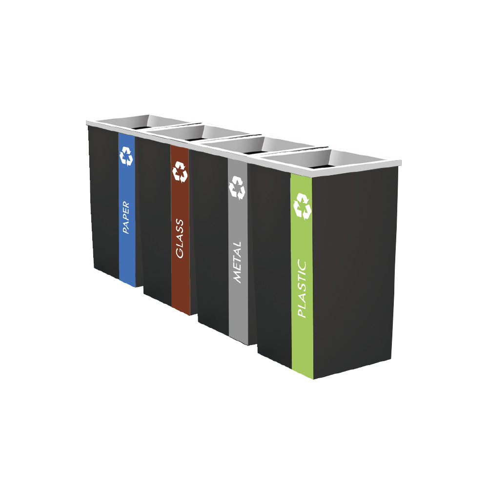 SS110-LB |IN4| Powder Coated Recycle Bin Square c/w Open Top (4-in-1)