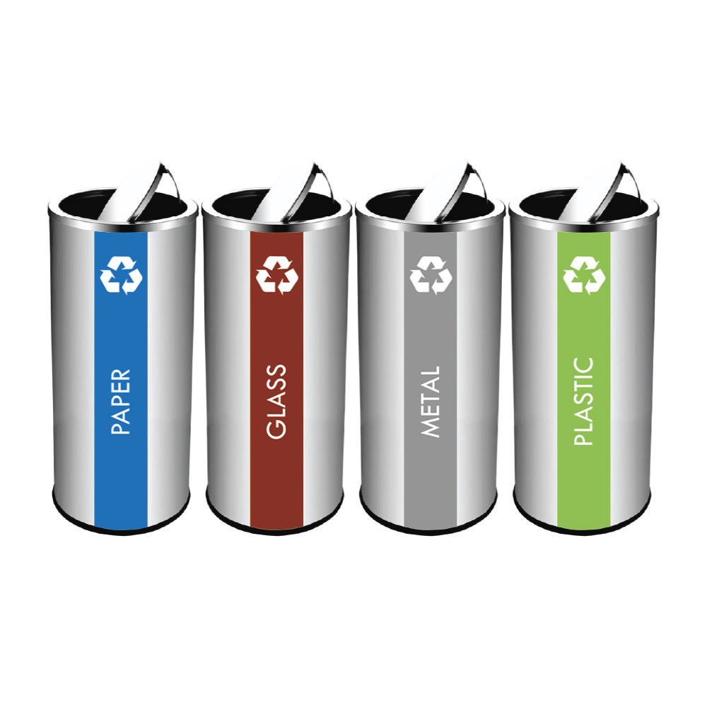 Stainless Steel Recycling Bin - Round, 4-in-1 with Flip Top (SS126-H)