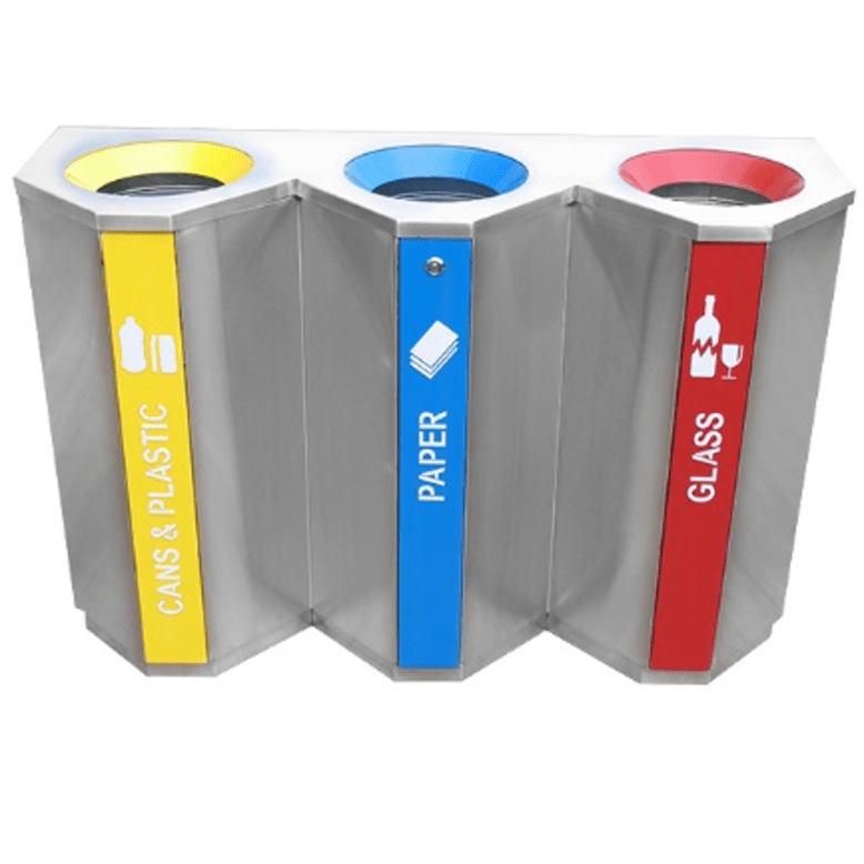 Stainless Steel 3-in-1 Triangle Recycling Bin - Multi-Compartment Waste ...