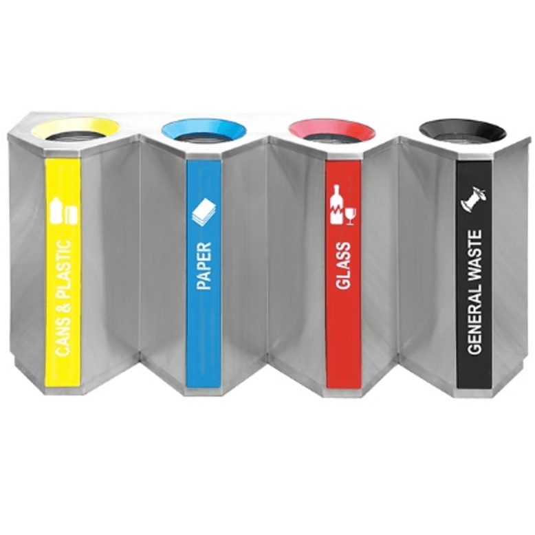 Stainless Steel Recycle Bin Triangle 4-In-1 - Top Bins
