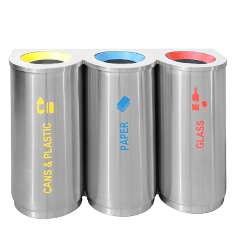 Stainless Steel Recycle Bin Round 3-In-1 - Top Bins